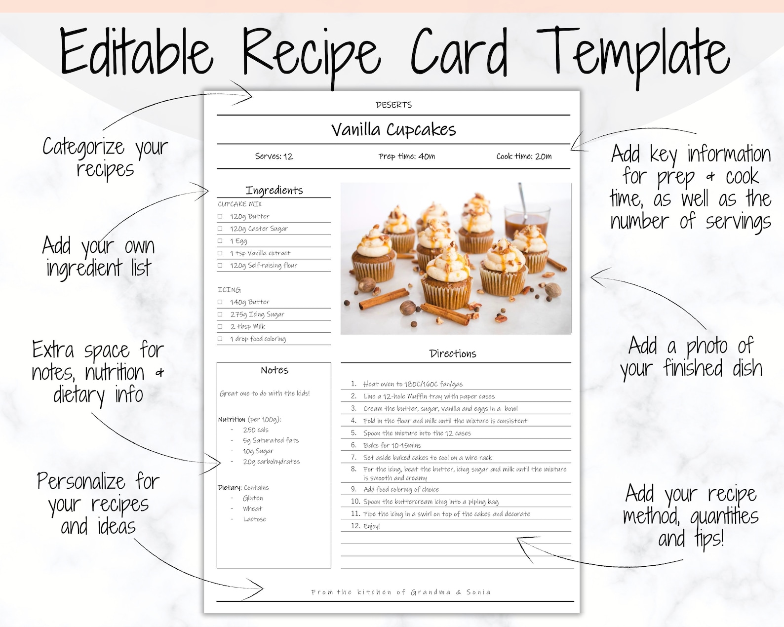 Recipe Book Template, EDITABLE Recipe Sheet Template, Recipe Cards ...