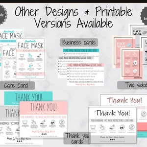 EDITABLE Face Mask LABEL Care Card, Labels for Handmade Items, Face ...