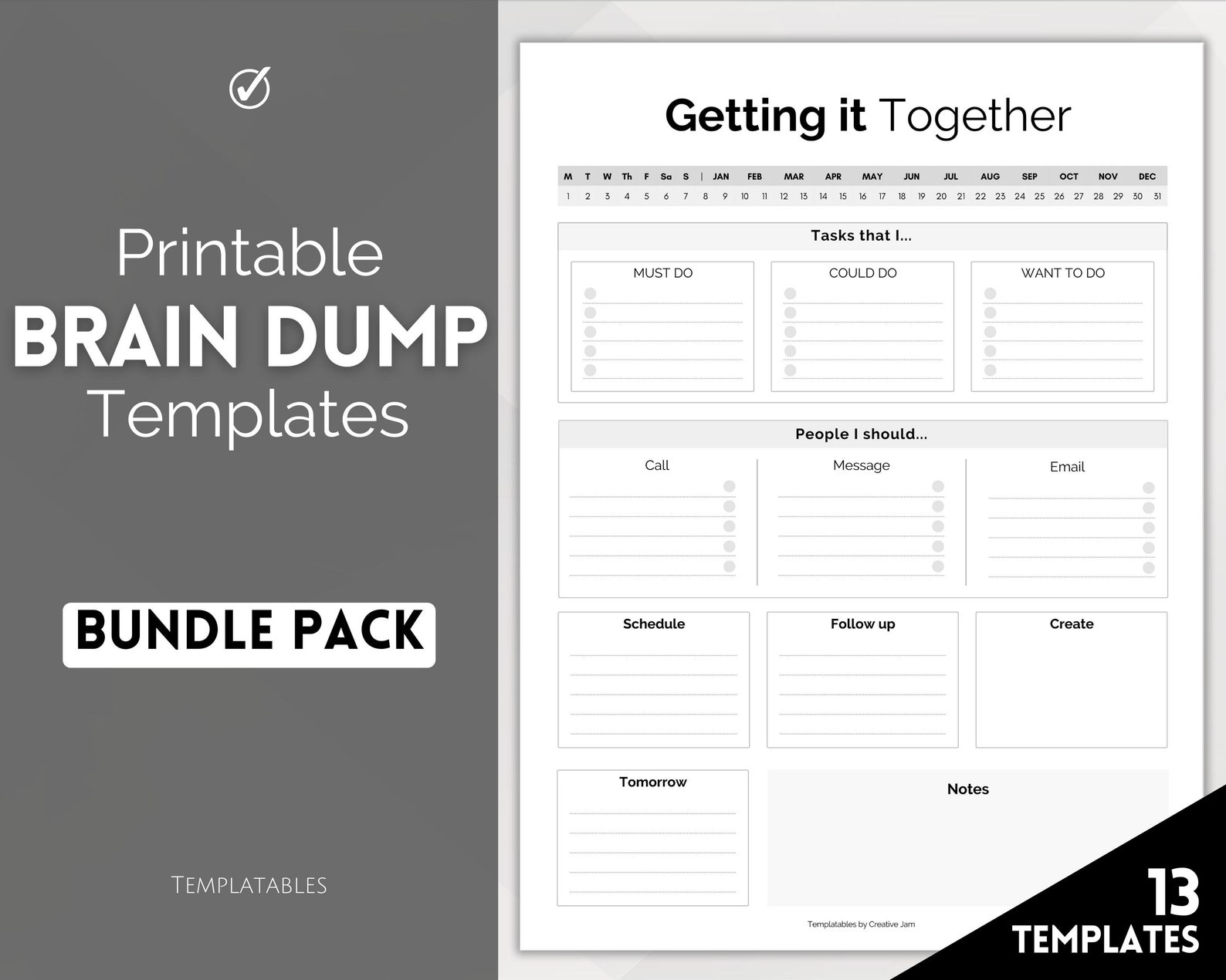 ADHD Brain Dump BUNDLE, to Do List Printable, Daily Planner Template ...