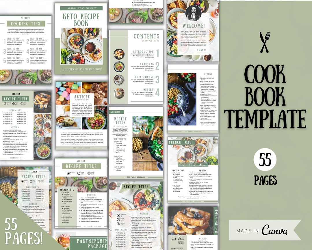 Cookbook Template, Canva Recipe Book Template, Editable Ebook, Recipe ...