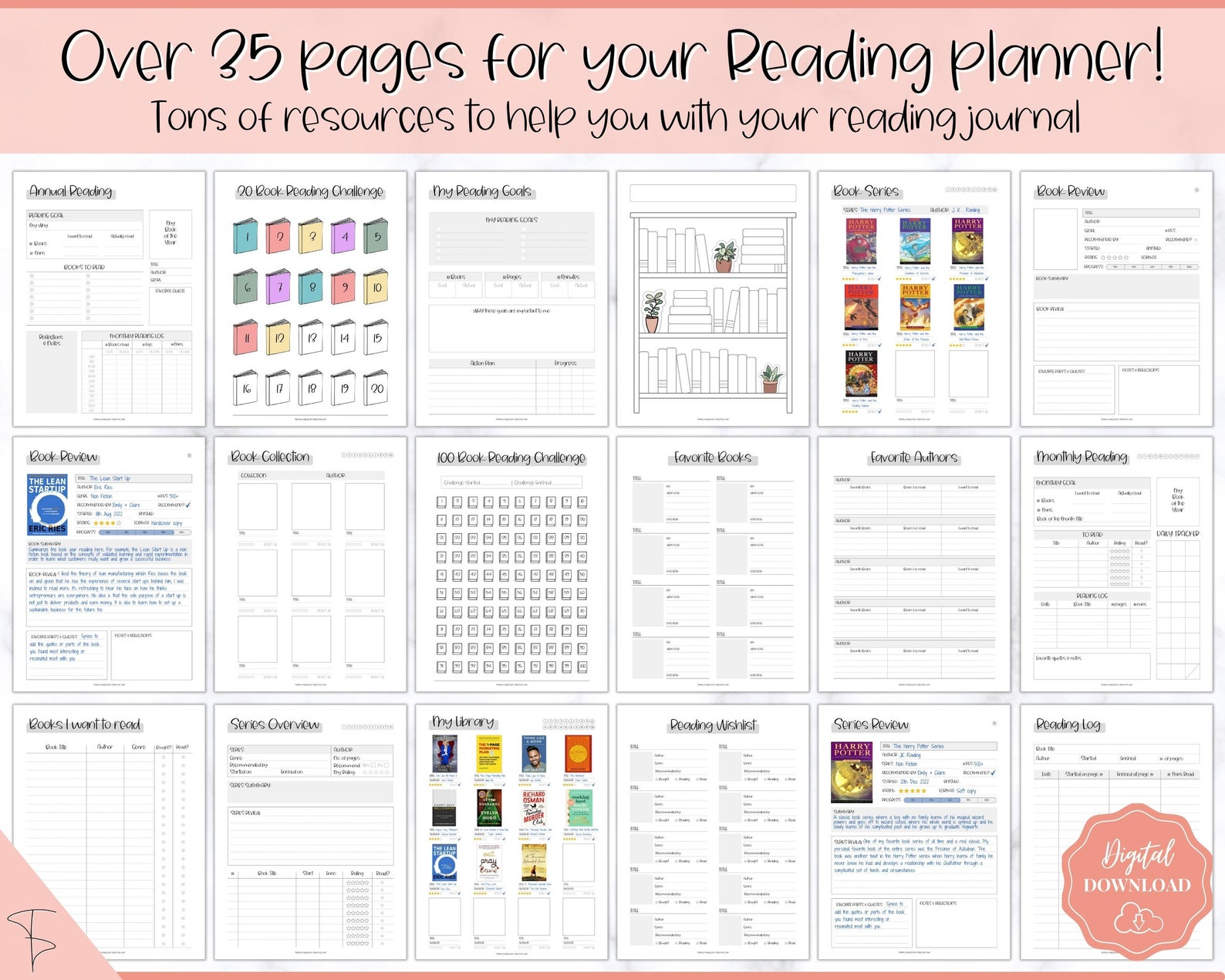 Reading Planner, Book Tracker, Printable Reading Challenge, Book Review ...