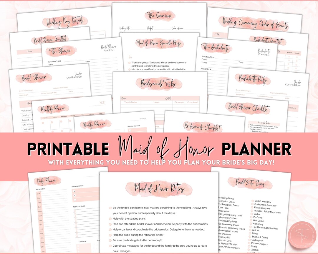 Maid Of Honor Planner 50pg Matron Of Honor Wedding Planner Bundle Moh