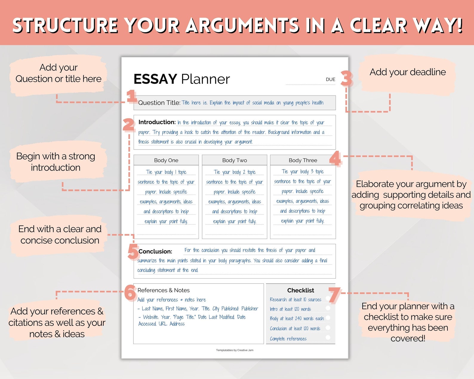 Essay Planner Printable BUNDLE for Students Essay Writing - Etsy
