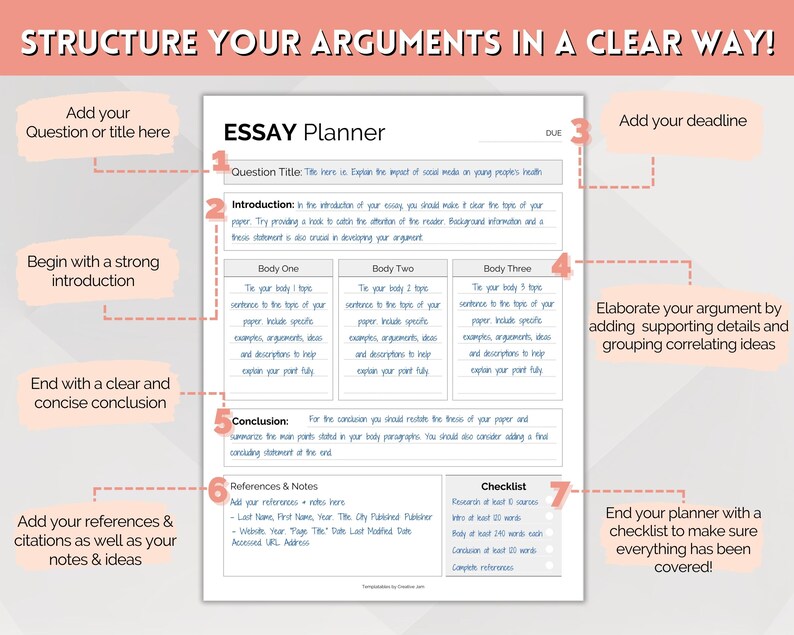 Essay Planner Printable BUNDLE for Students Essay Writing - Etsy