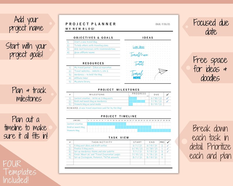 EDITABLE Project Planner Printable. Template BUNDLE Work | Etsy