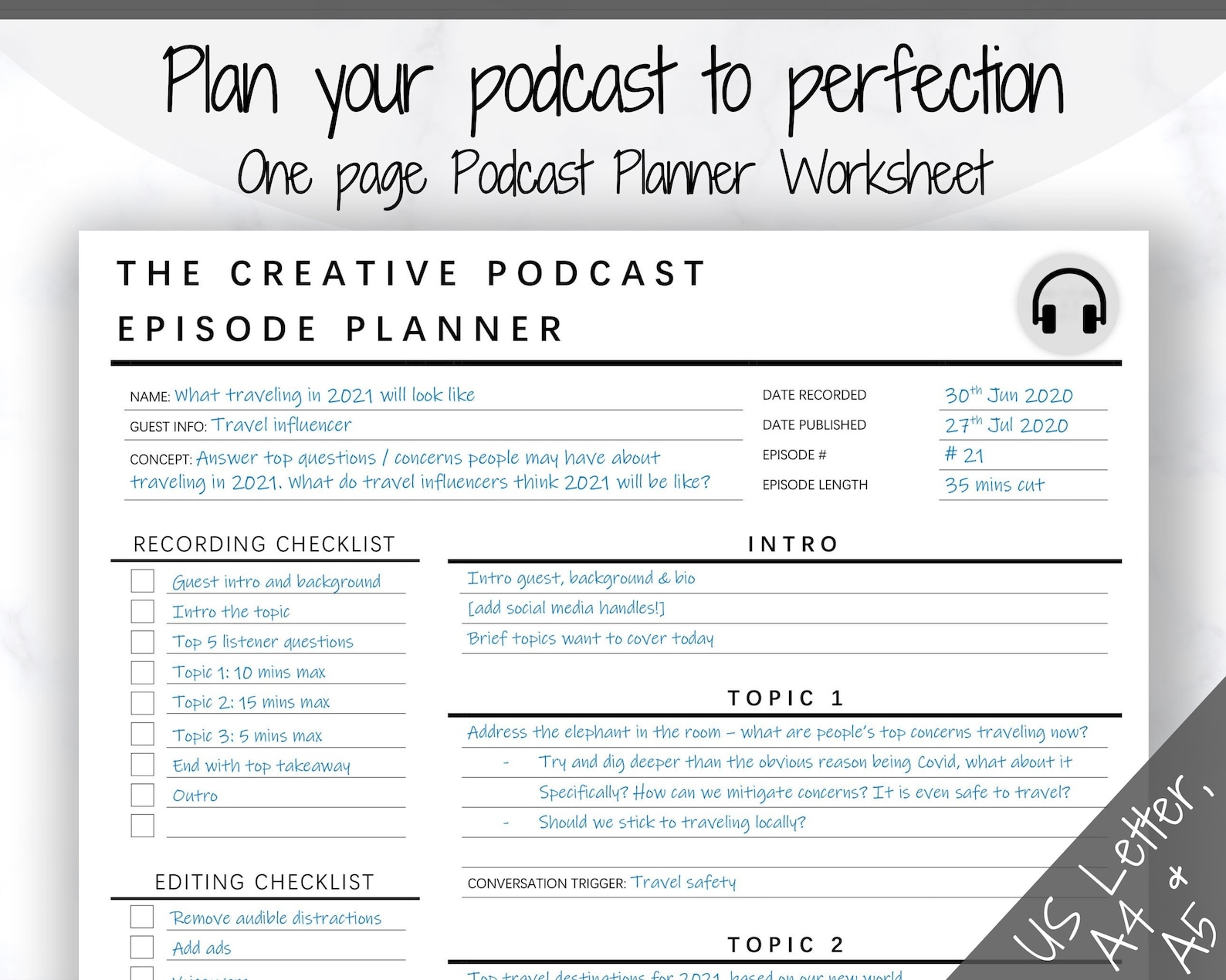 Editable Podcast Planner BUNDLE Pack. Podcast Template Content Calendar ...