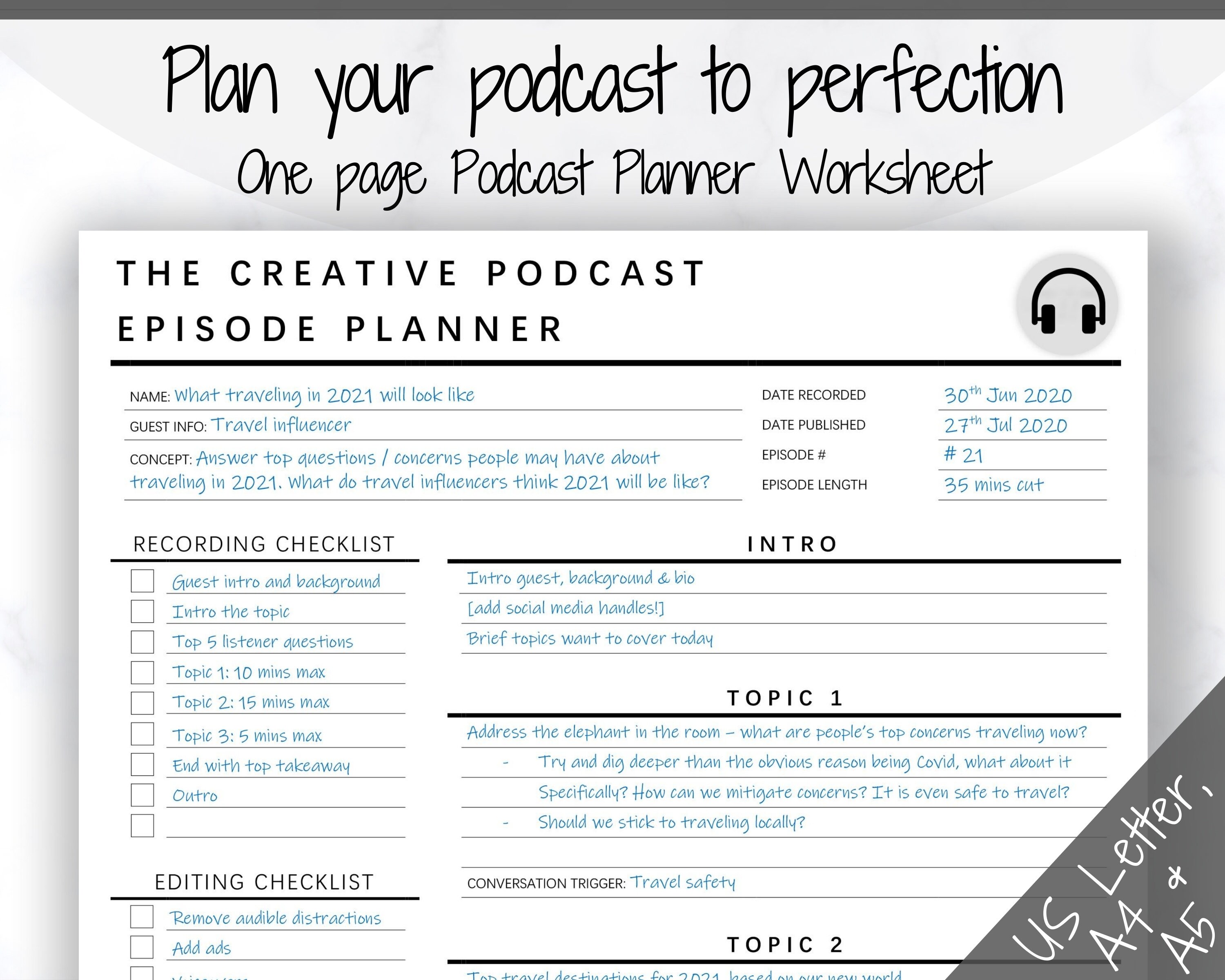 Editable Podcast Planner BUNDLE Pack. Podcast Template Content - Etsy UK