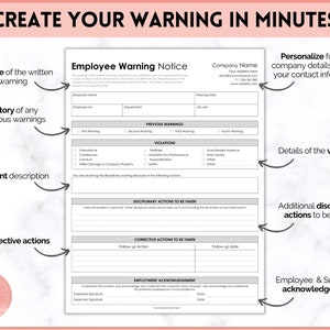 Employee Warning Notice, EDITABLE Disciplinary Form, Small Business ...