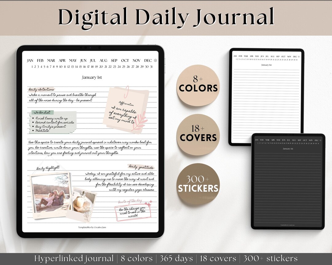 Digital Notebook, Goodnotes Daily Journal, Hyperlinked Digital Planner ...
