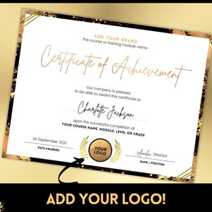 Certificate of Achievement Template, Editable GOLD Certificate of ...