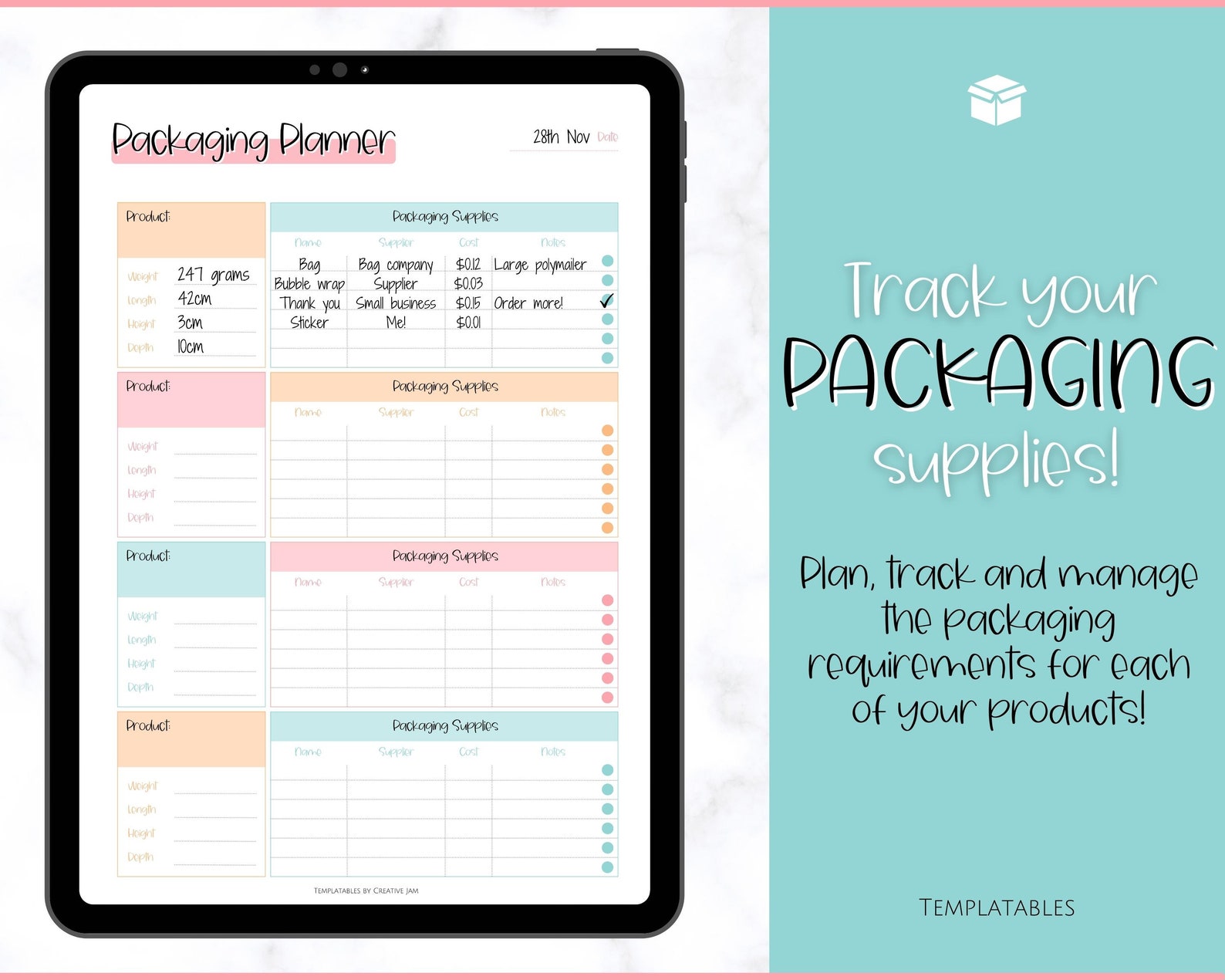 Packaging Planner Template Small Business Plan Packaging - Etsy
