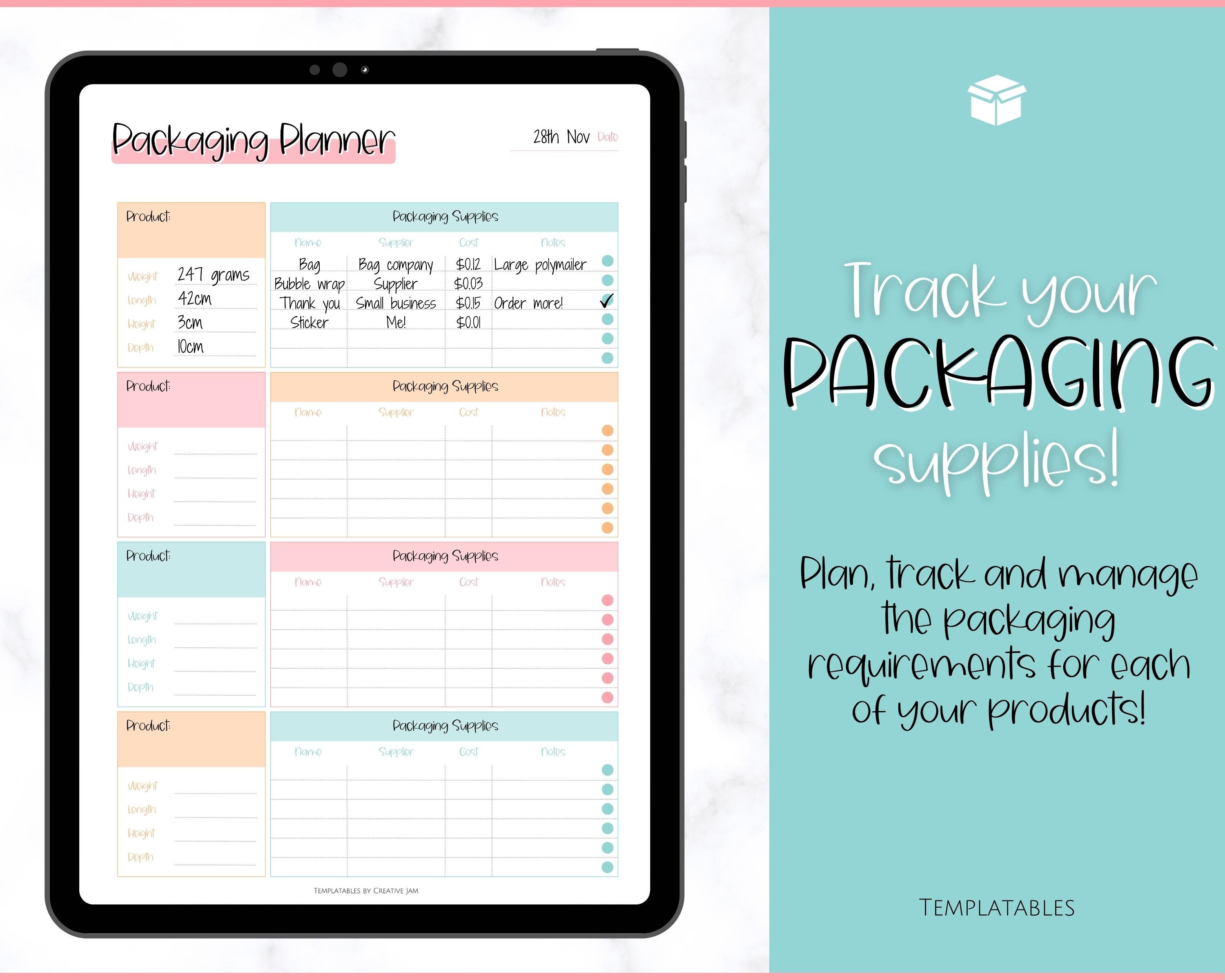 Packaging Planner Template Small Business Plan Packaging - Etsy UK
