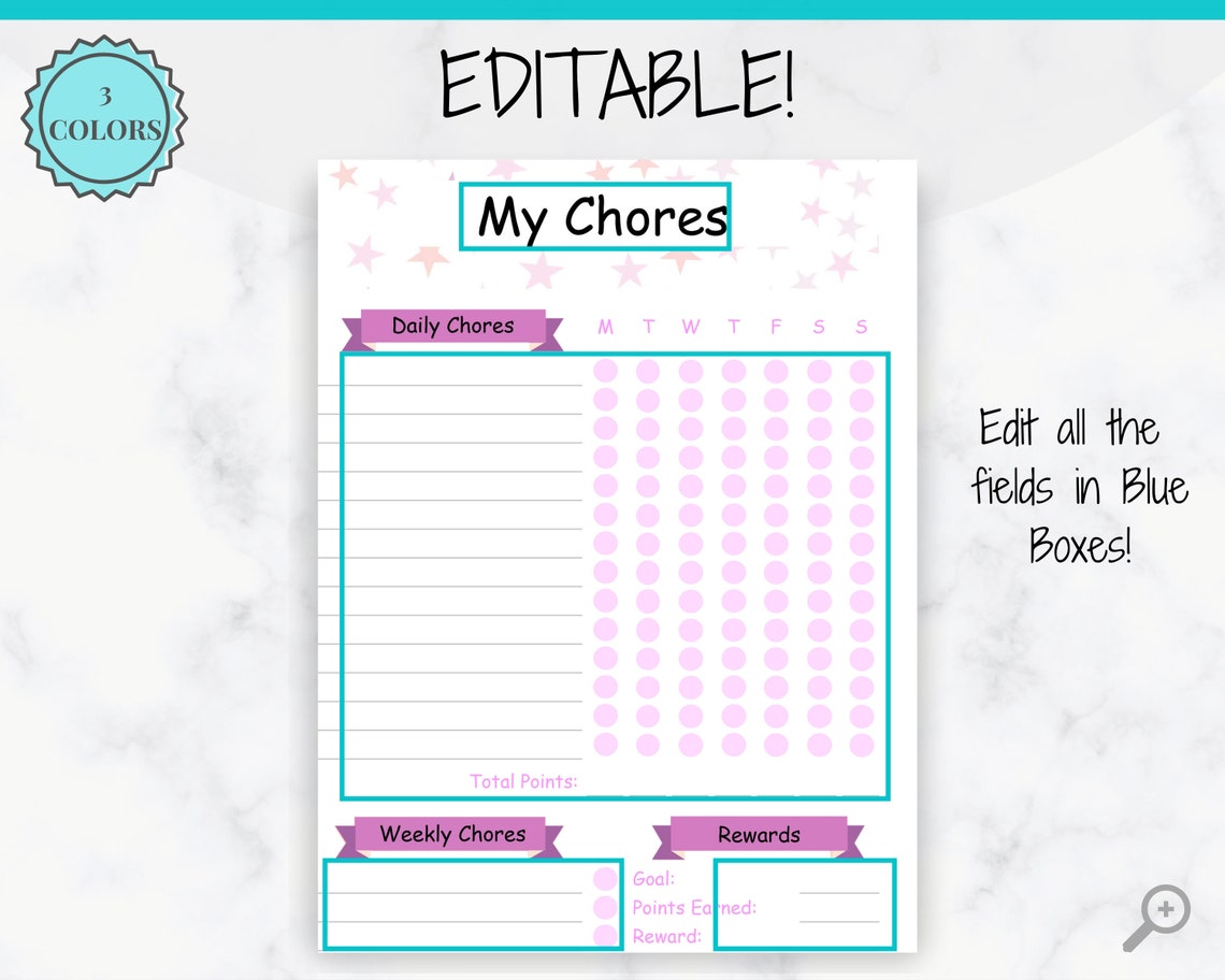 Girls Chore Chart. Behaviour Chart. Chore Chart for Kids. | Etsy