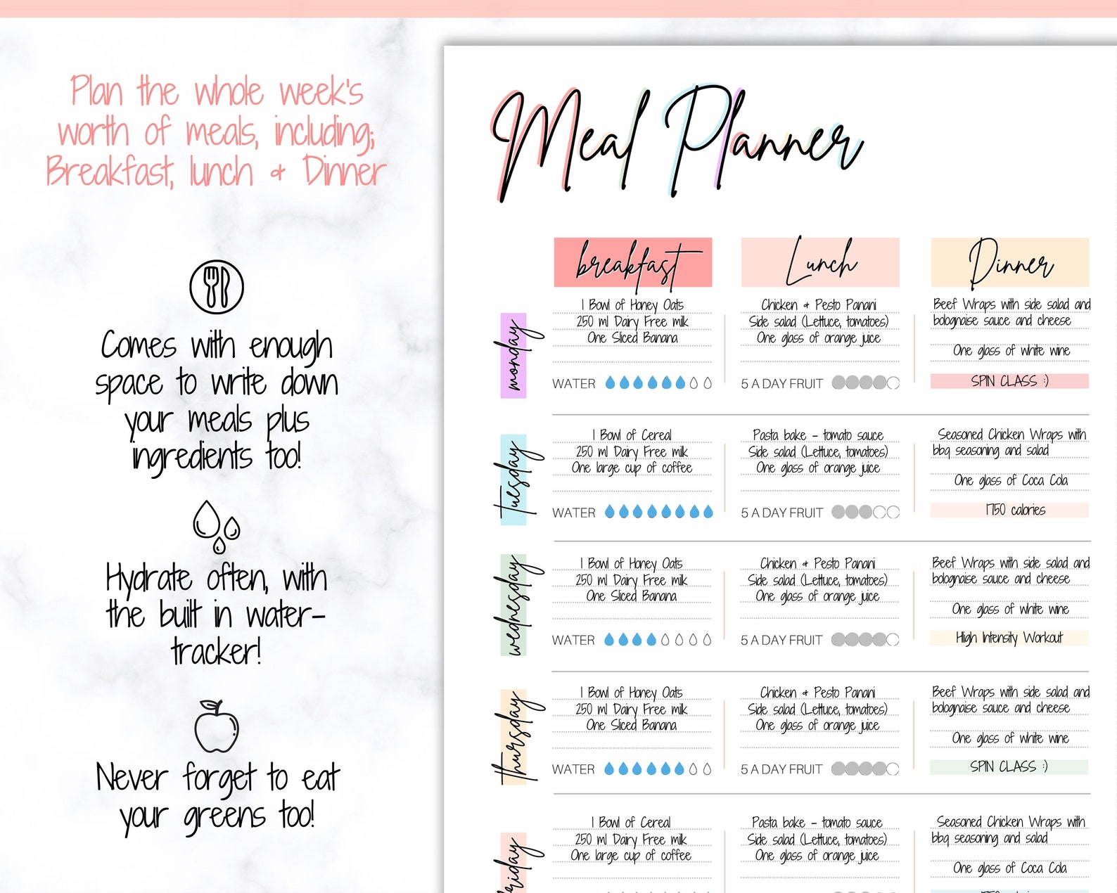 Meal Tracker Printable Weekly Food Diary Meal Planner Food | Etsy