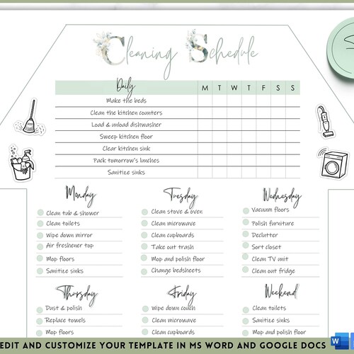 Editable Cleaning Schedule Printable Cleaning Checklist - Etsy UK