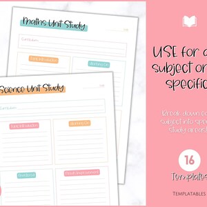 UNIT STUDY Template, Printable Homeschool Planner, Home School Teacher ...