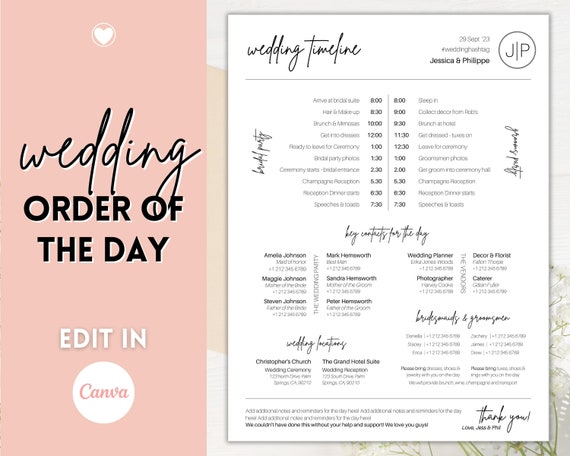 Wedding Timeline EDITABLE Wedding Day Timeline Template - Etsy