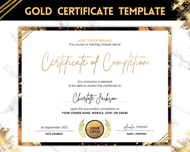Certificate of Completion Template Editable GOLD Certificate - Etsy UK
