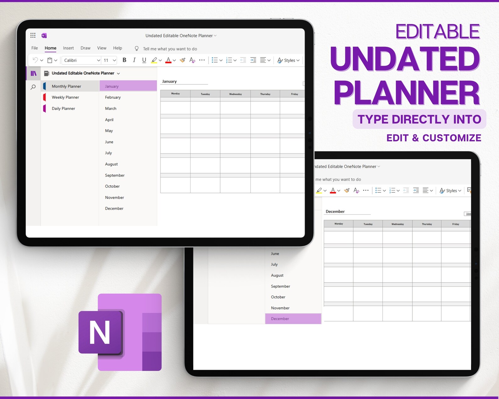 EDITABLE Onenote Planner, UNDATED Digital Planner, Onenote Template ...