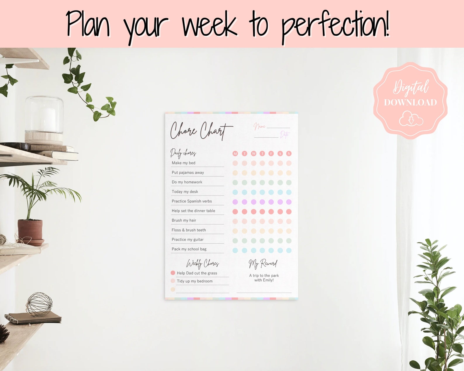 Colorful Chore Chart Printable. Reward Chart Template Daily & | Etsy