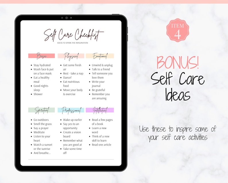 Self Care Checklist, Self-care Planner, Selfcare Journal Tracker ...