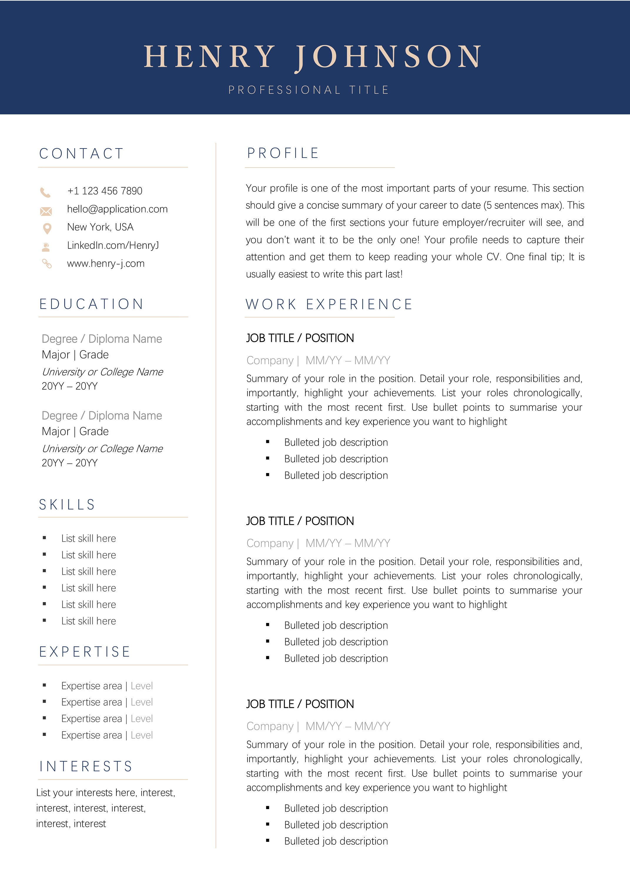 RESUME TEMPLATE Word. Professional Resume Template. Minimalist | Etsy