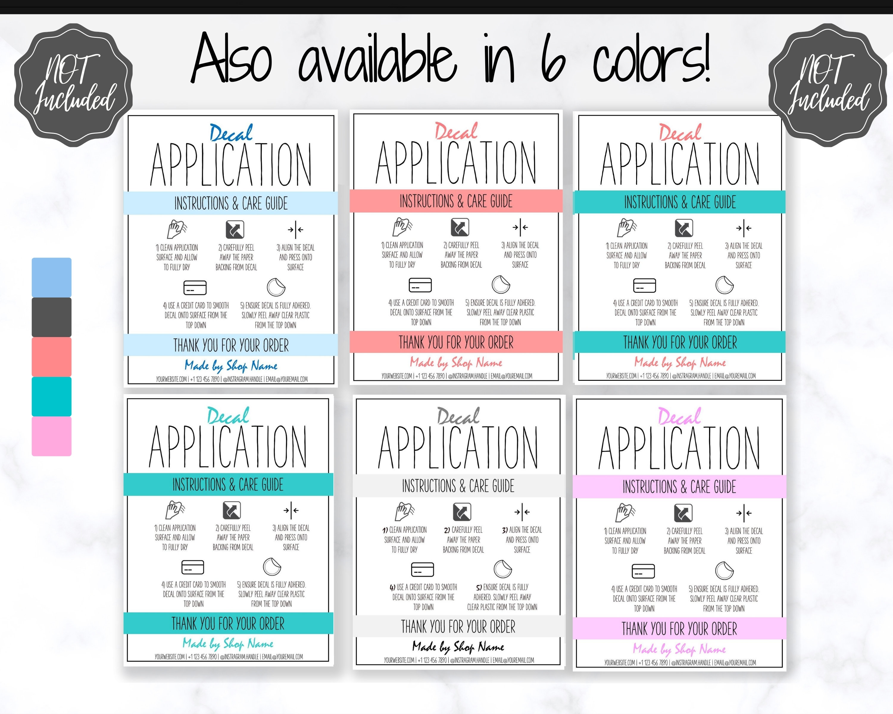 Printable Vinyl Decal Care Card Instructions. Decal Application Order ...