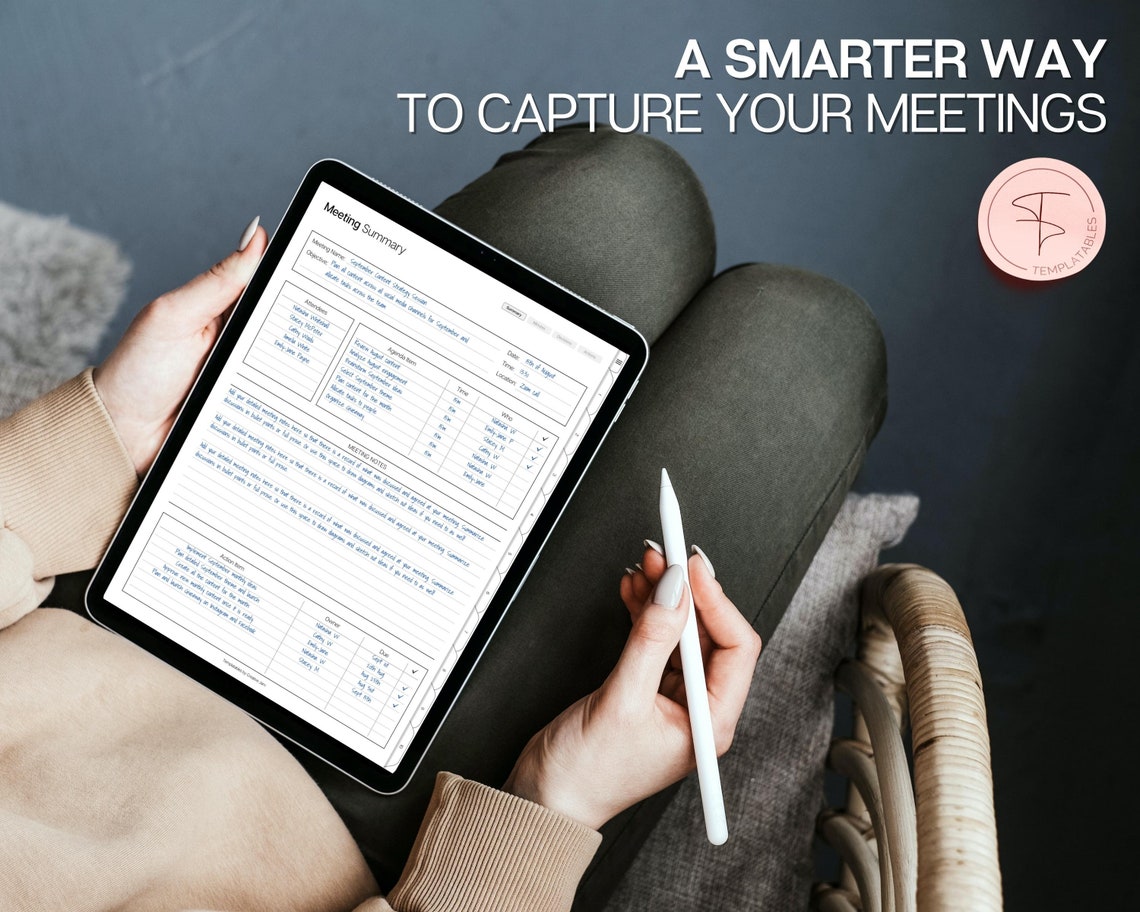 Digital Meeting Notes Template, Editable Meeting Minutes, Digital ...