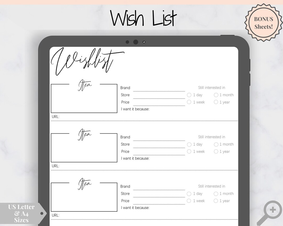 Wishlist Printable Tracker Template Insert. Christmas, Birthday ...