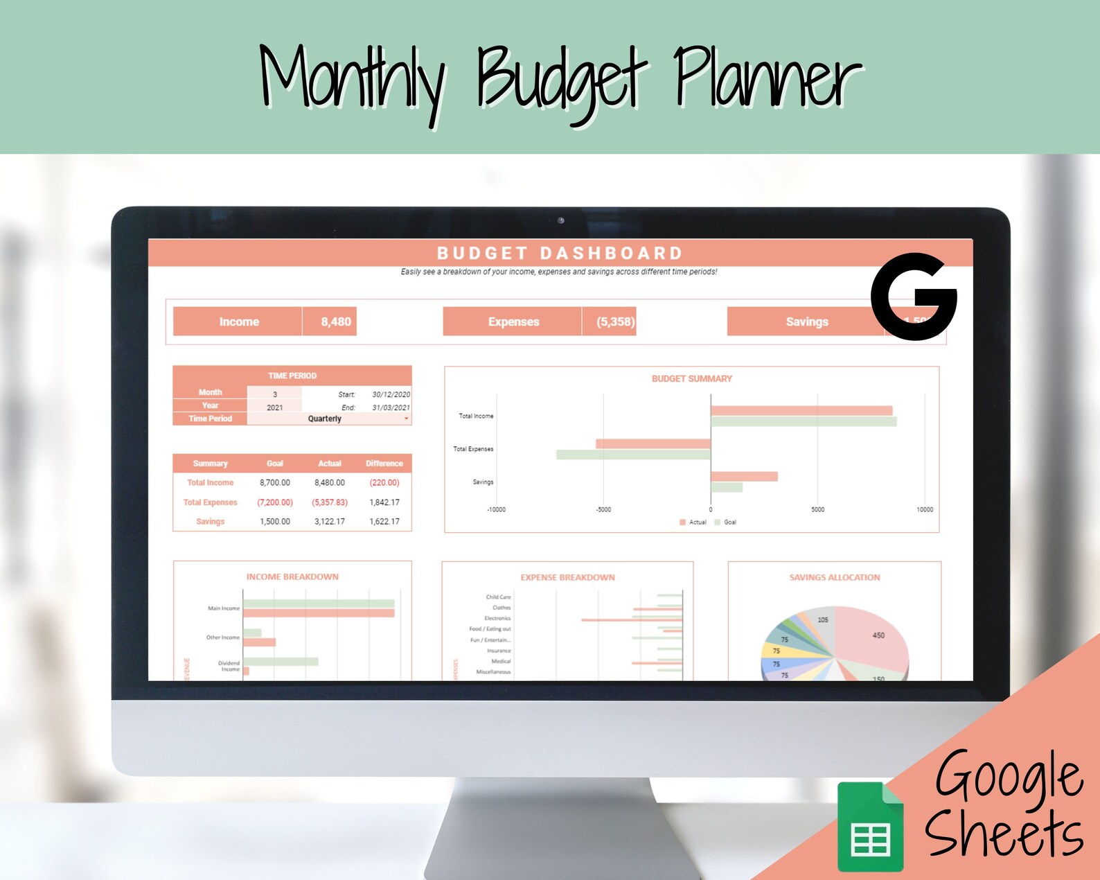 Monthly Budget Template Google Sheets Budget Planner Easy - Etsy