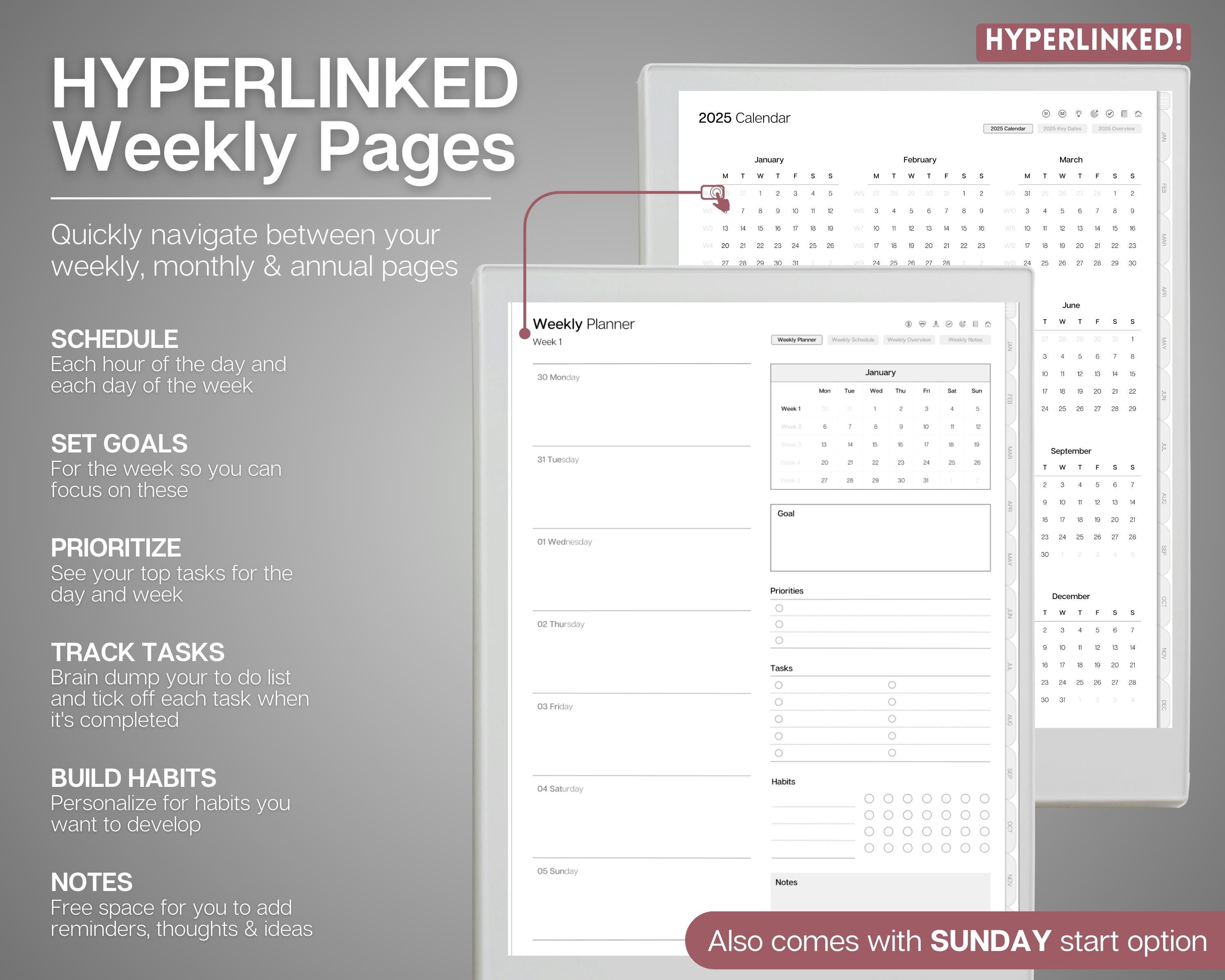 2025 WEEKLY Planner, Supernote Template, Hyperlinked Digital Planner ...
