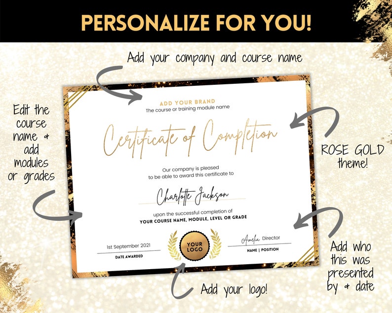 Certificate of Completion Template Editable GOLD Certificate - Etsy UK