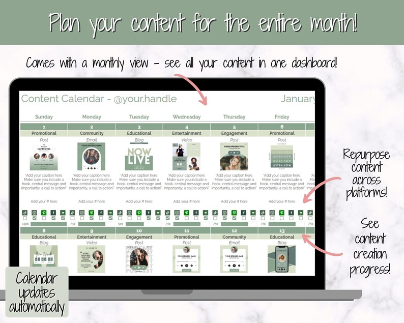 Social Media Content Calendar, Google Sheets Spreadsheet, Editable ...