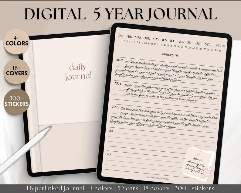 One Line a Day Digital Daily Journal, 5 Year Journal, Goodnotes iPad ...