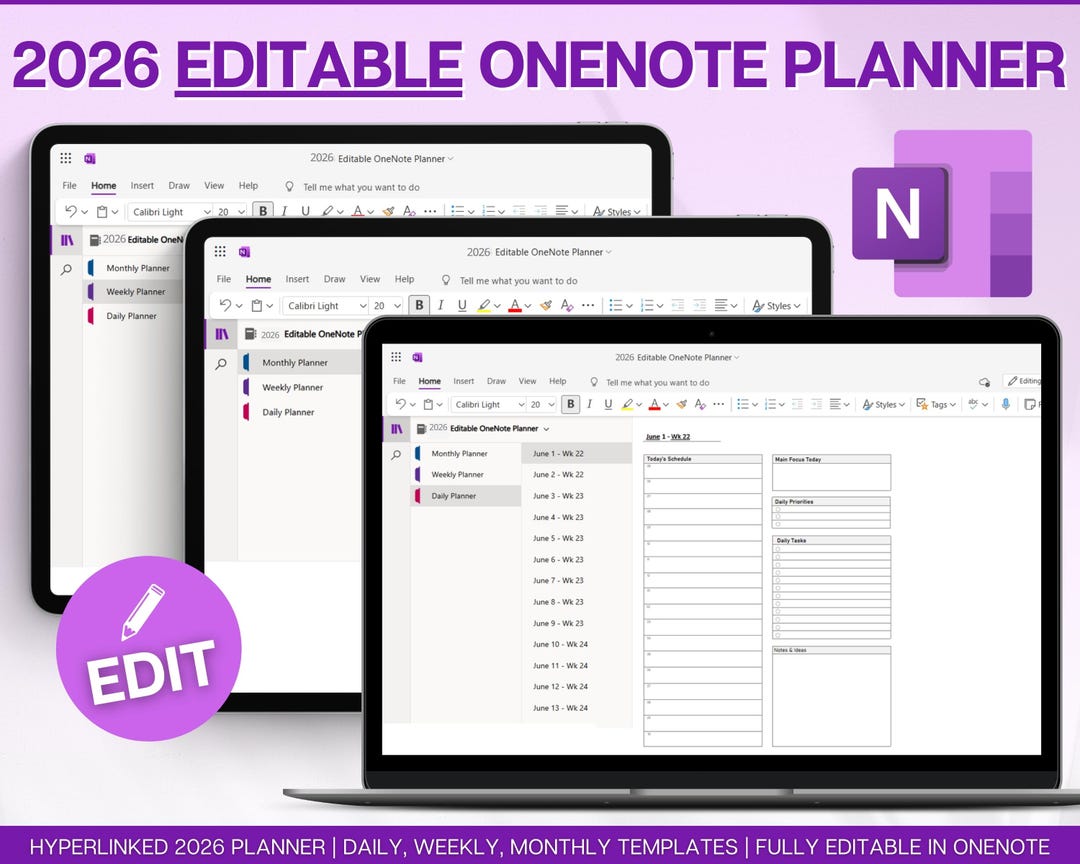 EDITABLE Onenote Planner, 2026 Digital Planner, Onenote Template, Daily ...