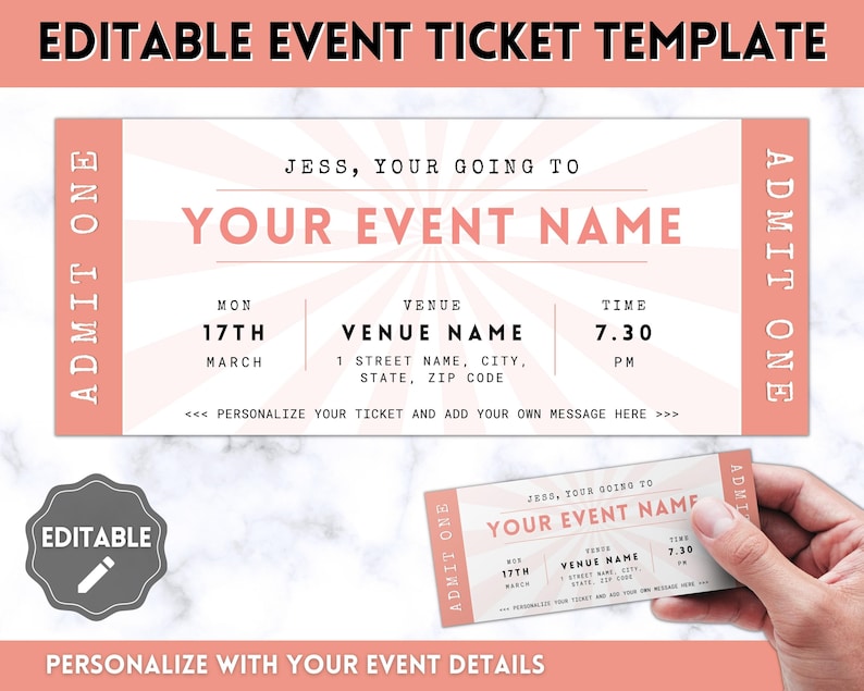 Event Ticket Template EDITABLE DIY Event Printable Surprise - Etsy