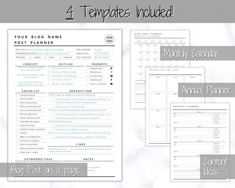 EDITABLE Blog Post Planner Templates! Blogger Bundle! Blog Content ...