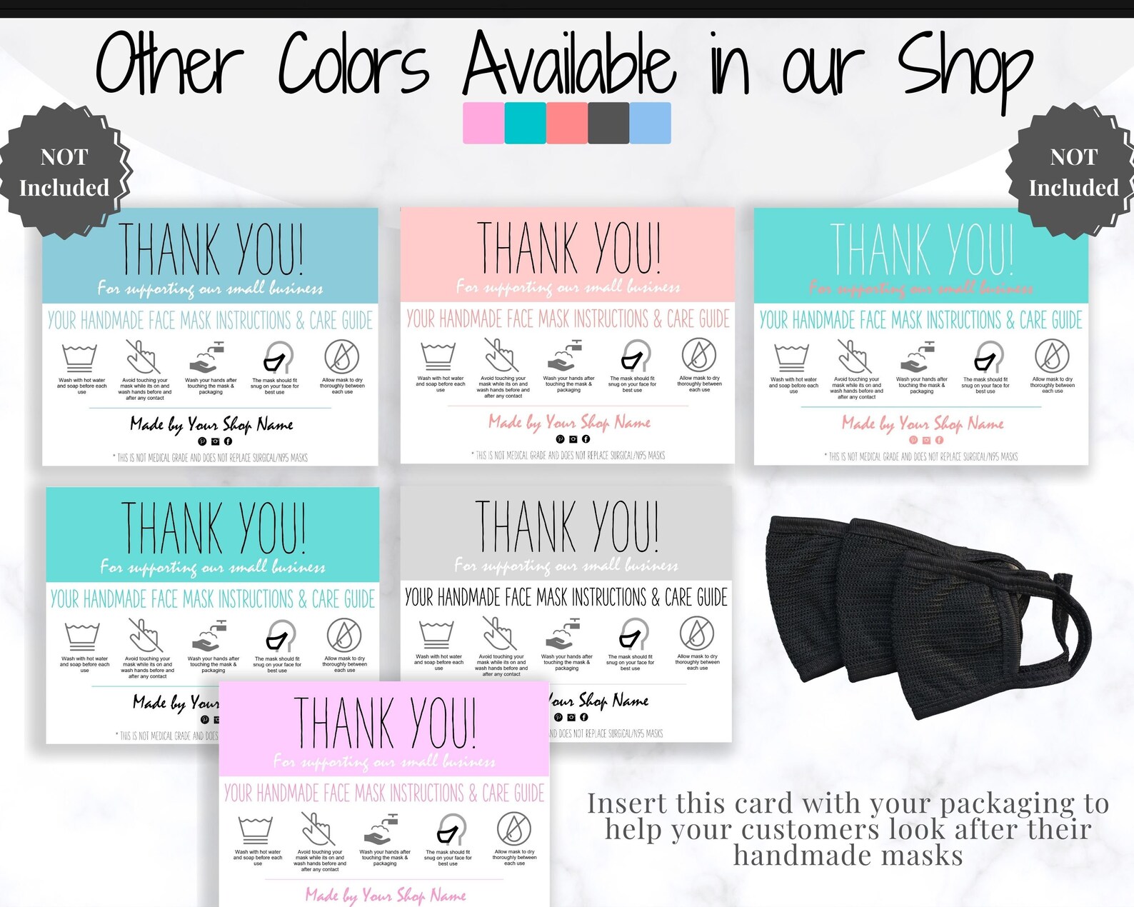 EDITABLE Face Mask Label Care Card THANK YOU for Your Order - Etsy