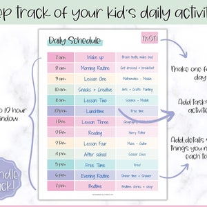 Kids Daily Schedule, Homeschool Weekly Planner, Daily Routine Template ...
