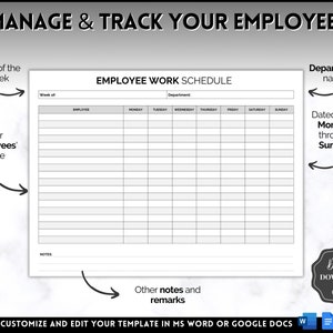 Employee Work Schedule, EDITABLE Employee Time Sheet Template, Weekly ...