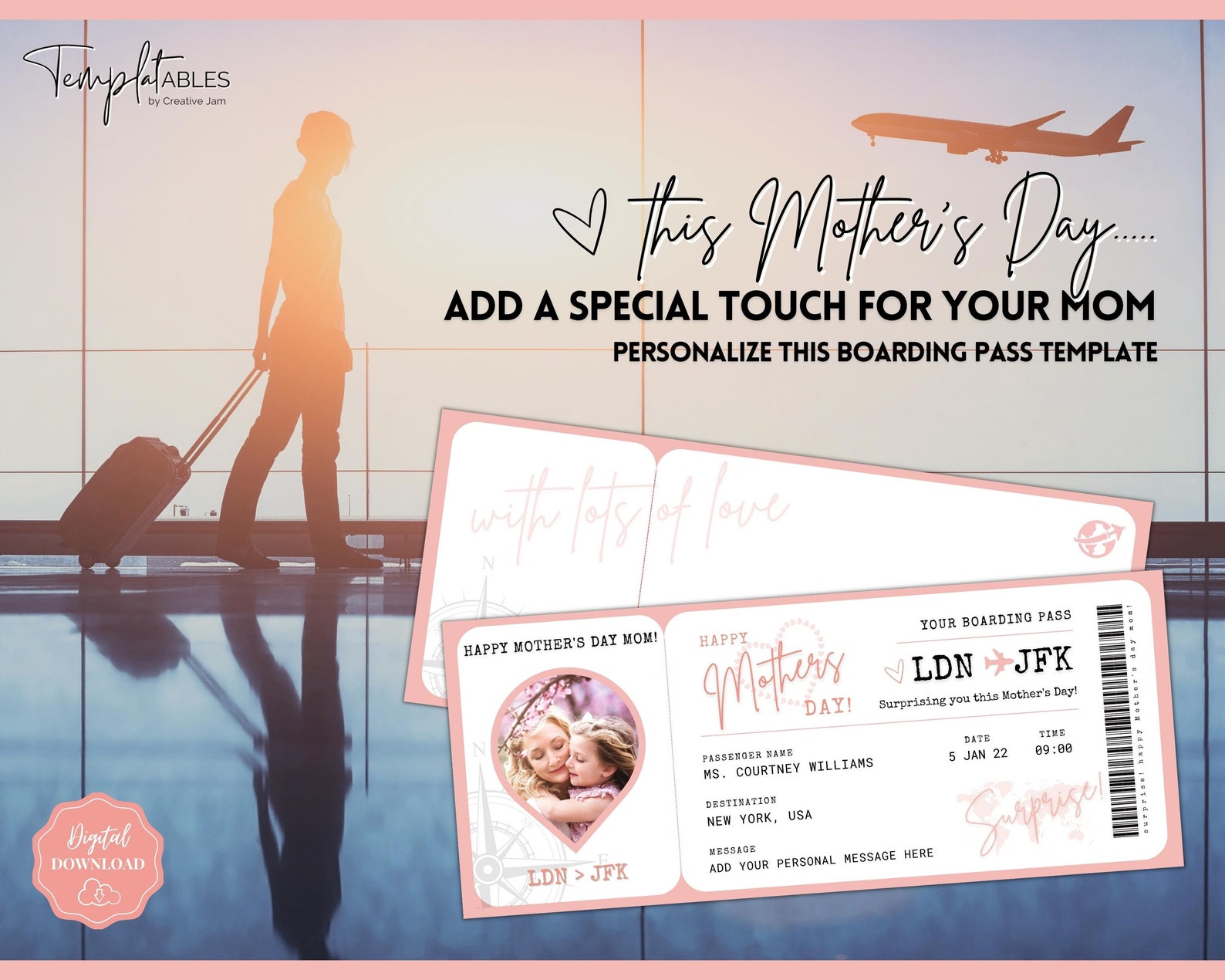 MOTHERS DAY Boarding Ticket Template, Surprise Boarding Pass for Mom ...