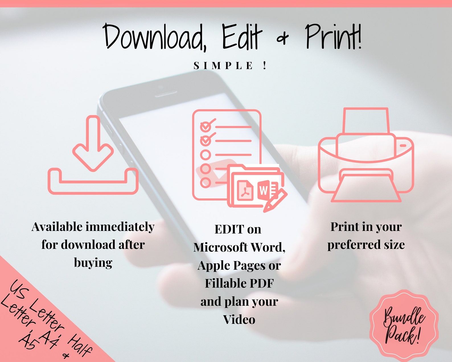 Youtube Planner, Video Planner, Social Media Content Calendar, EDITABLE ...