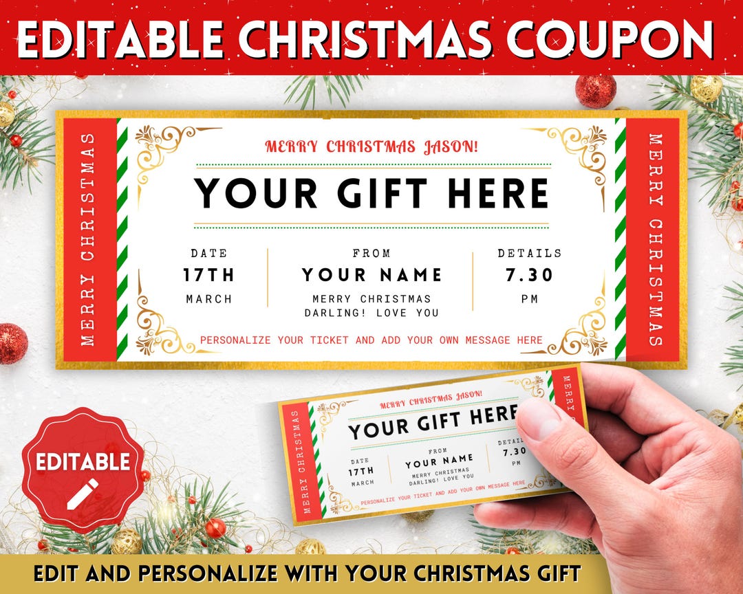 EDITABLE Event Ticket Template, Christmas Coupon, DIY Event Printable ...