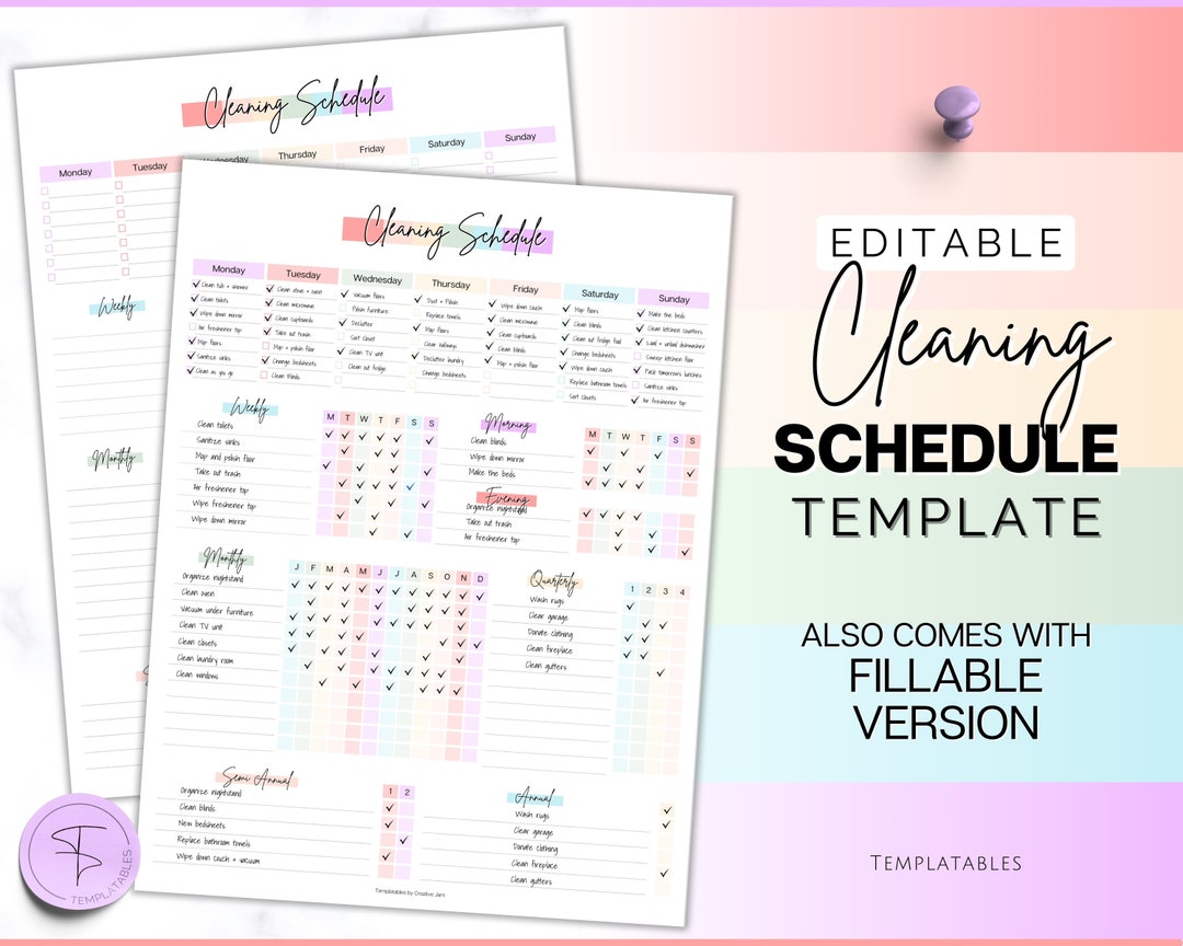 EDITABLE Cleaning Checklist, COLORFUL Cleaning Schedule, Cleaning ...