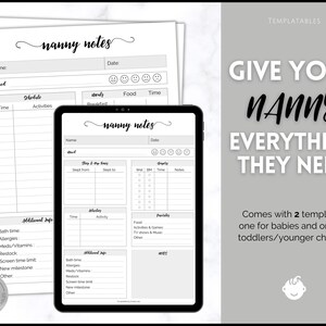 Nanny Notes Template, Nanny Schedule & Report for Baby, Babysitter Info ...