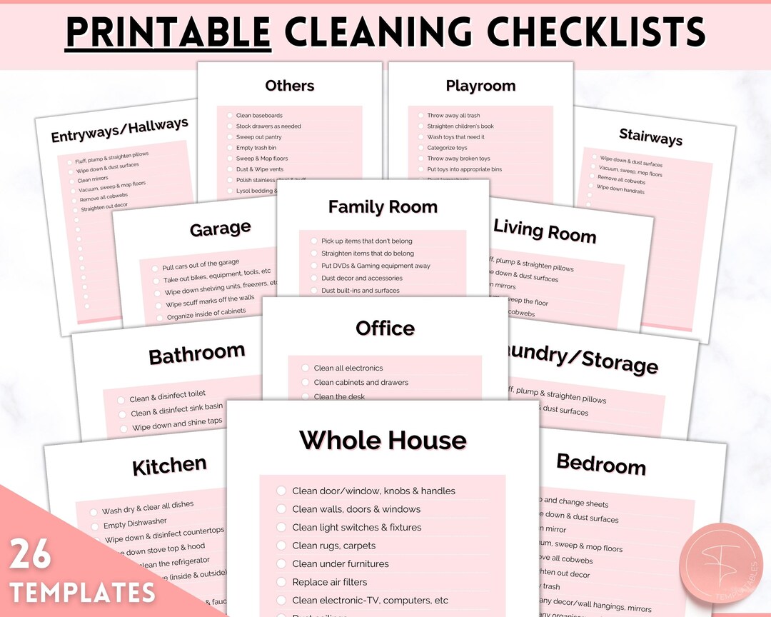 Printable Cleaning Cards, Room by Room Cleaning Checklist, Family ...