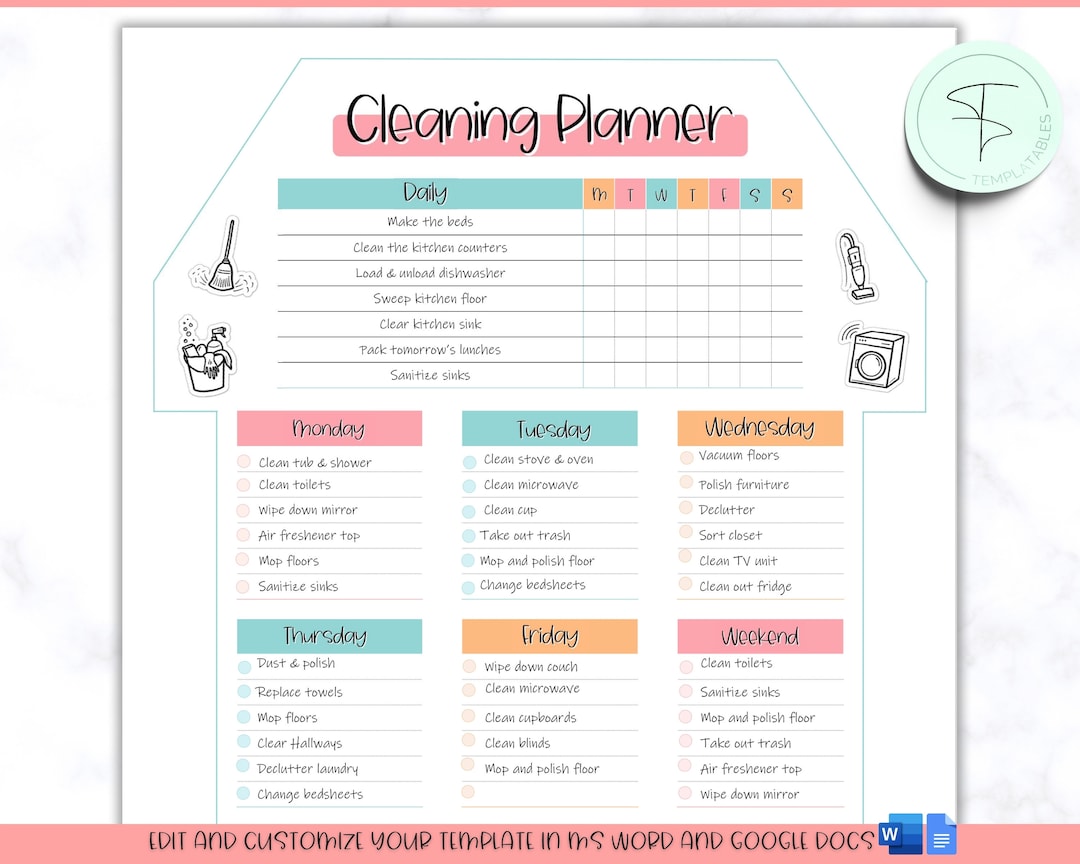 EDITABLE Cleaning Planner, Cleaning Checklist, Cleaning Schedule ...