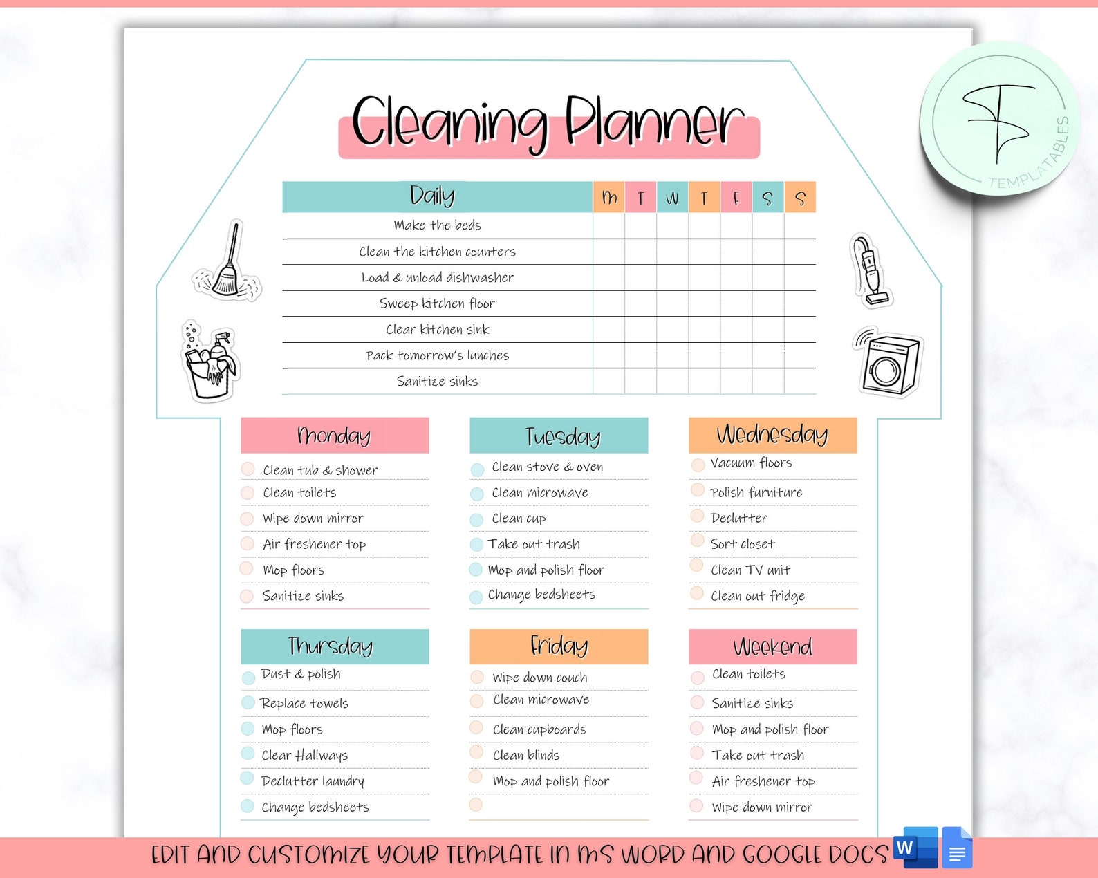 EDITABLE Cleaning Planner, Cleaning Checklist, Cleaning Schedule ...