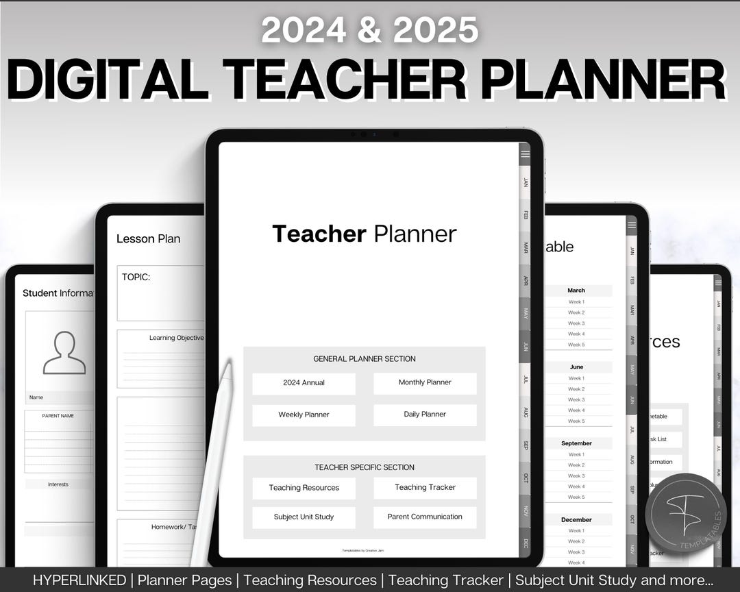 Digital Teacher Planner, 2024 & 2025 Academic Planner, Lesson Plan ...
