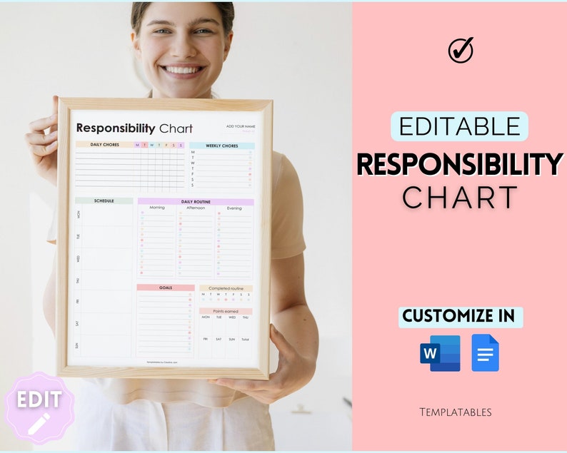 EDITABLE Responsibility Chart Family Chore Chart Reward - Etsy